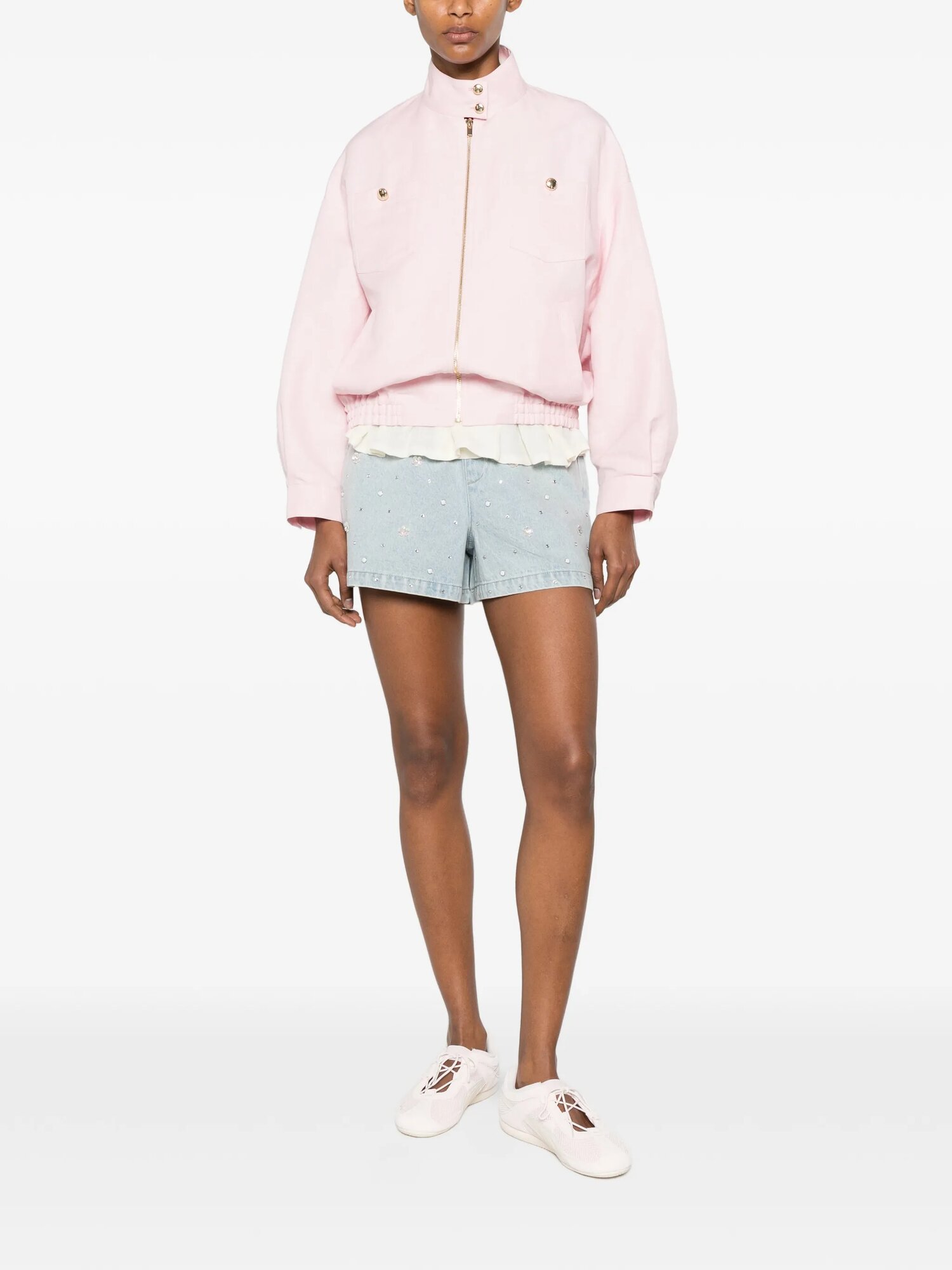 Шорты MAJE Rhinestone-embellished shorts, размер 34, синий — фото 1