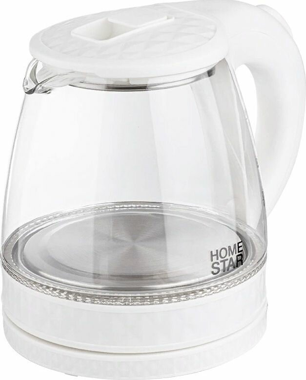 Чайник электрический Homestar / Хоумстар HS-1053 с подсветкой, в корпусе из стекла и пластика, белый, 1.2л, 1500Вт / товары для дома