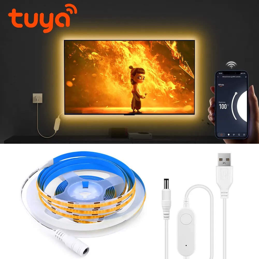 Tuya Smart Светодиодная лента, Теплый белый, 1 шт