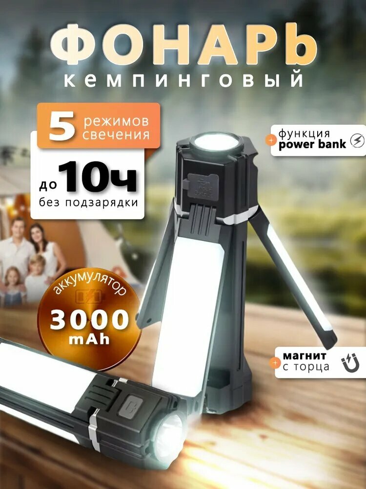 Фонарь кемпинговый аккумуляторный подвесной на магните, фонарик для кемпинга туристический походный в палатку