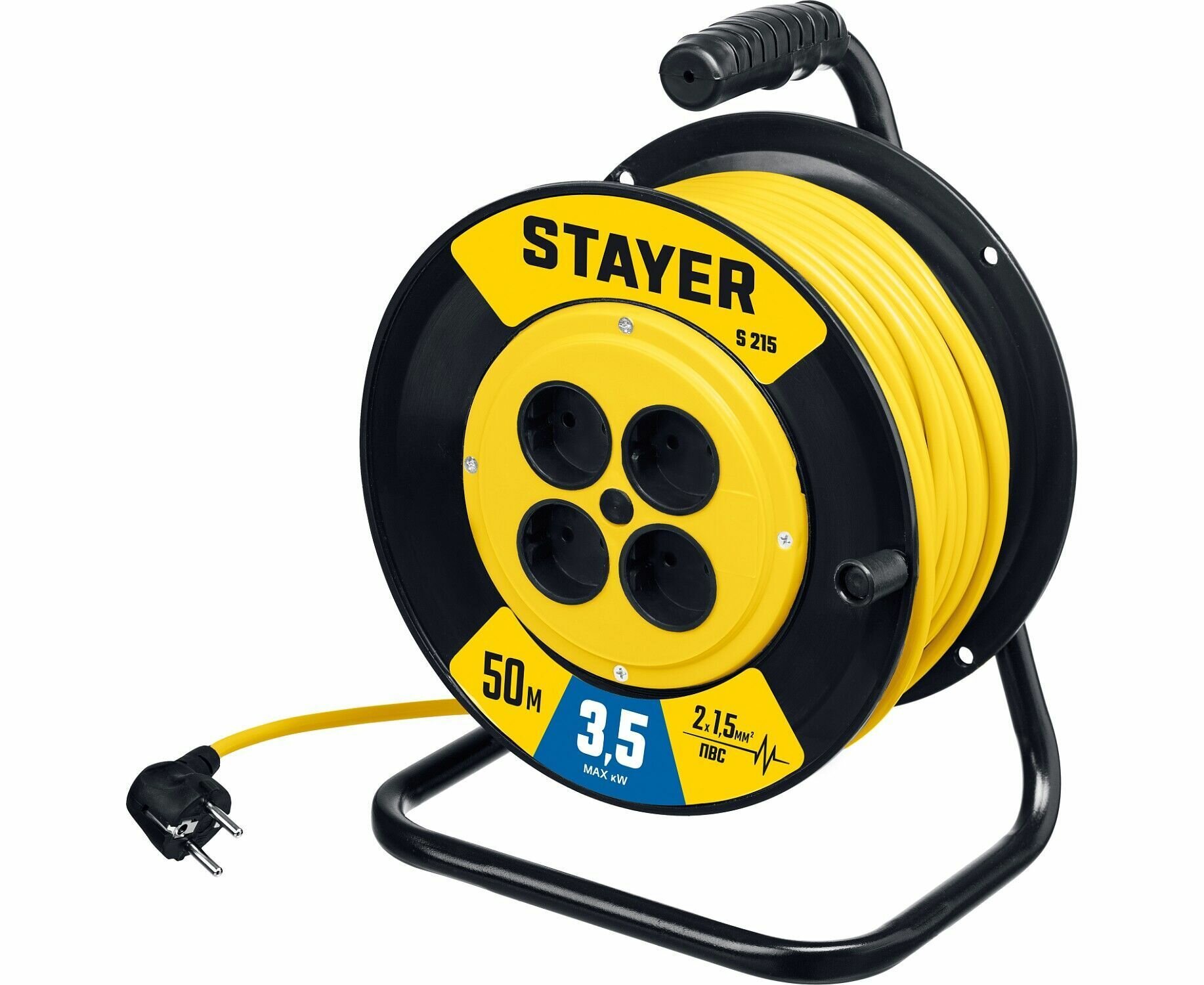 Силовой удлинитель на катушке STAYER ПВС 2х1.5 50м 3500Вт, S 215