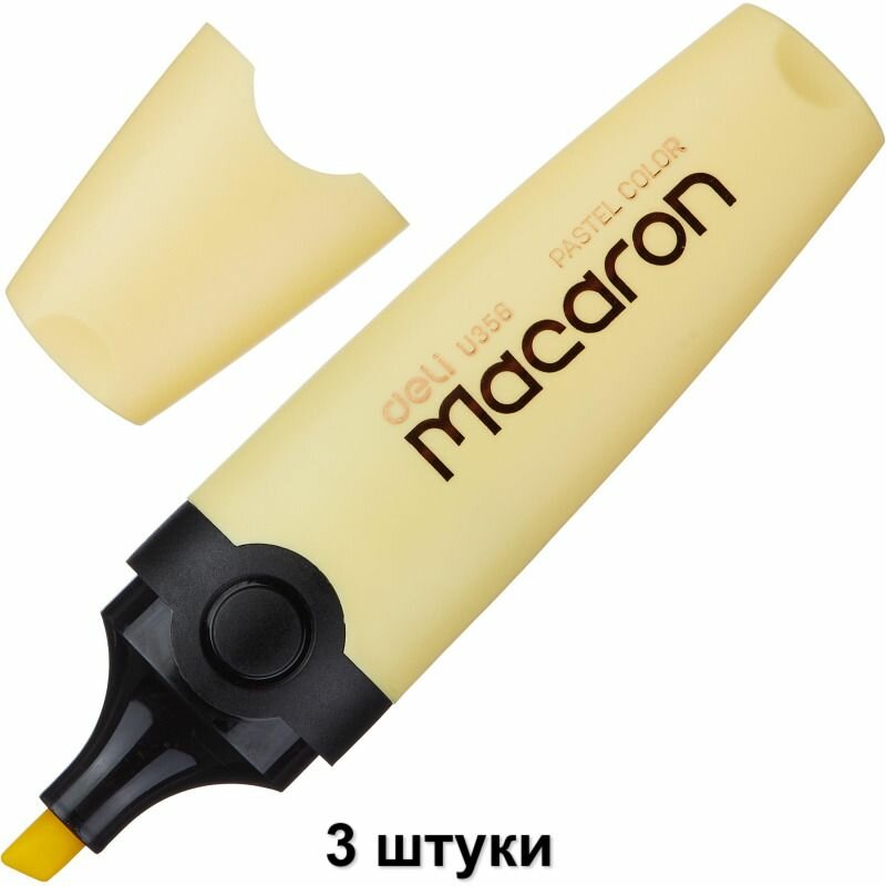 Deli Маркер текстовыделитель Macaron, скошенный наконечник, 1-5 мм, желтый, 3 шт