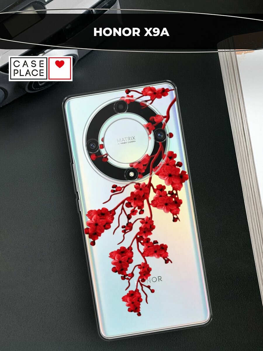 Силиконовый чехол на Honor X9A / Хонор X9A с принтом Красная веточка сакуры