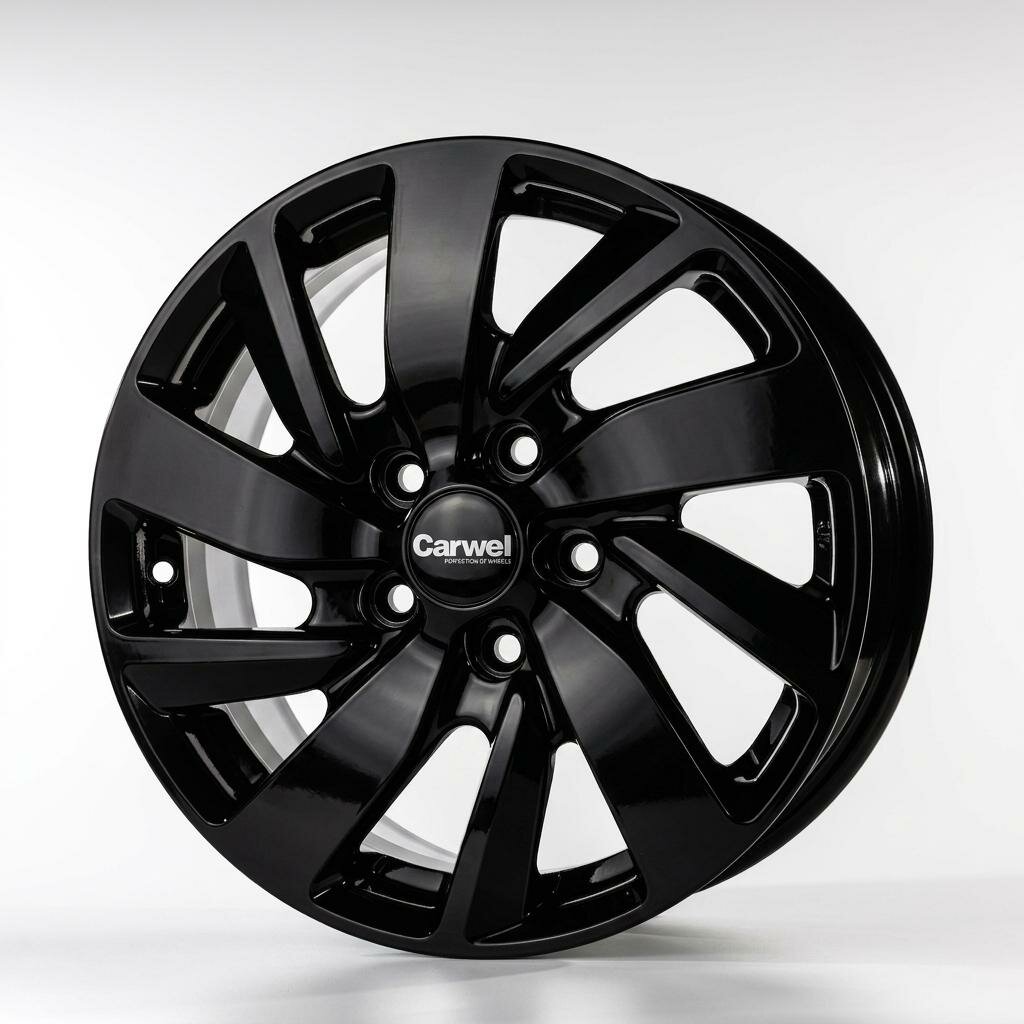 Диск автомобильный литой Carwel Байкал 166 16x6.5 5x114.3 et46 dia67.1 Чёрный глянцевый