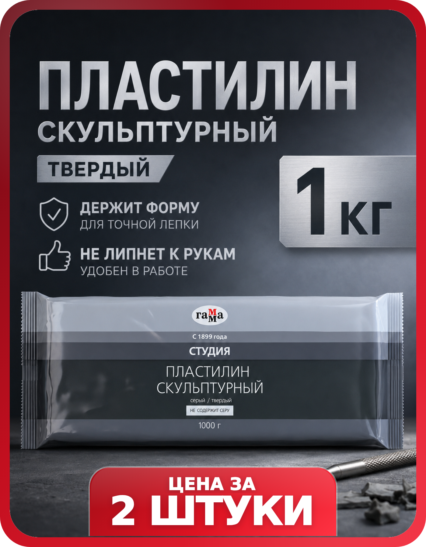 Пластилин профессиональный Гамма Студия, 2 шт. по 1 кг