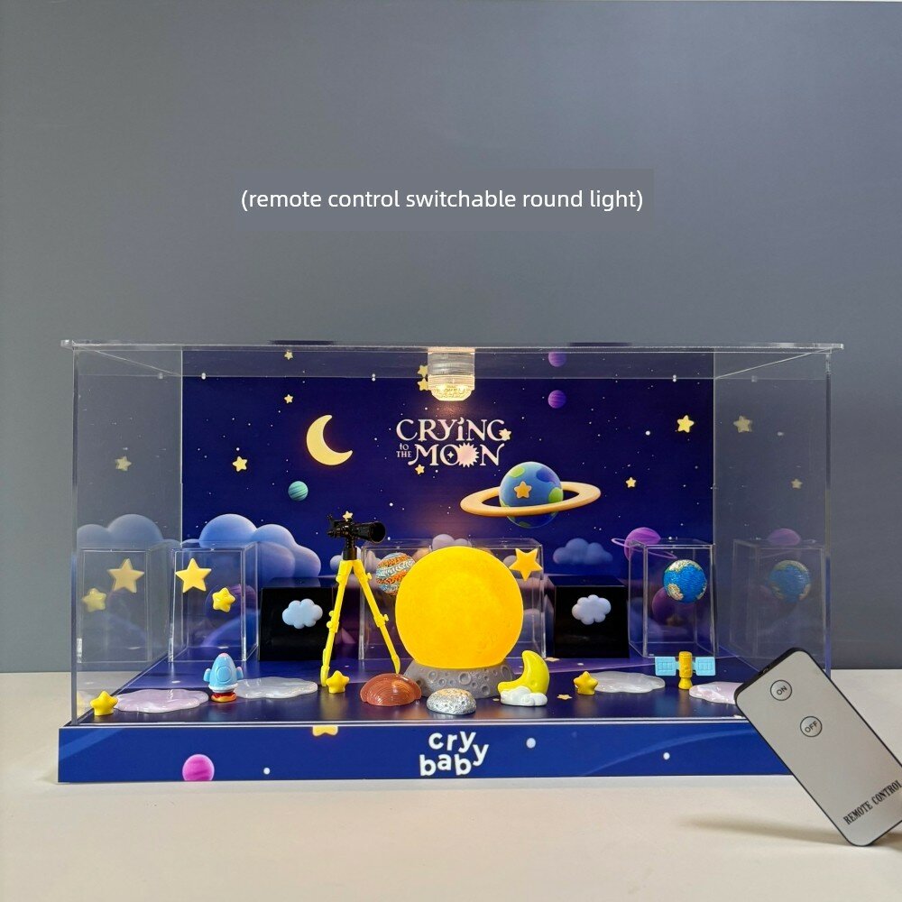 Коробка для демонстрации серии Moon CRYBABY с дистанционным управлением круглой лампой для фигур POP MART, премиальная