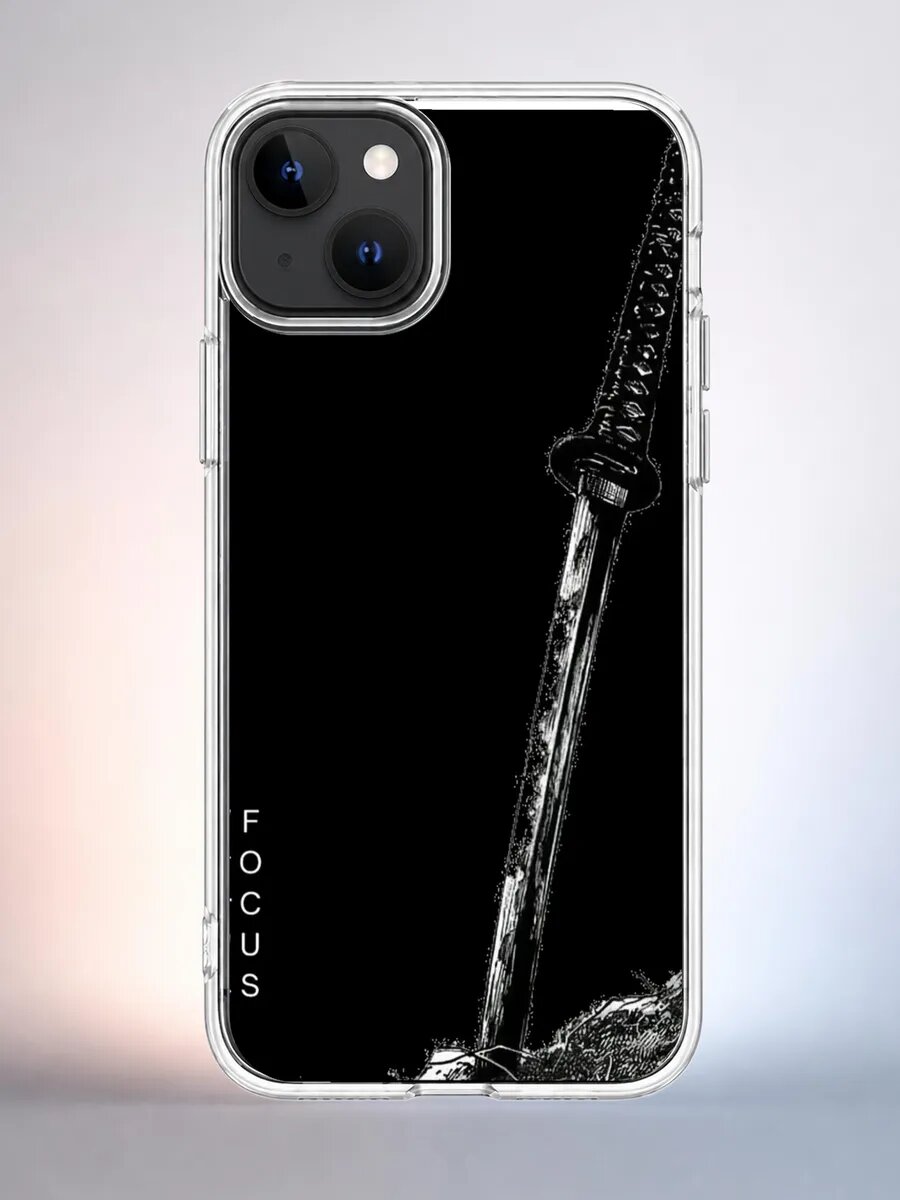 Чехол iPhone 14 катана меч силиконовый прозрачный