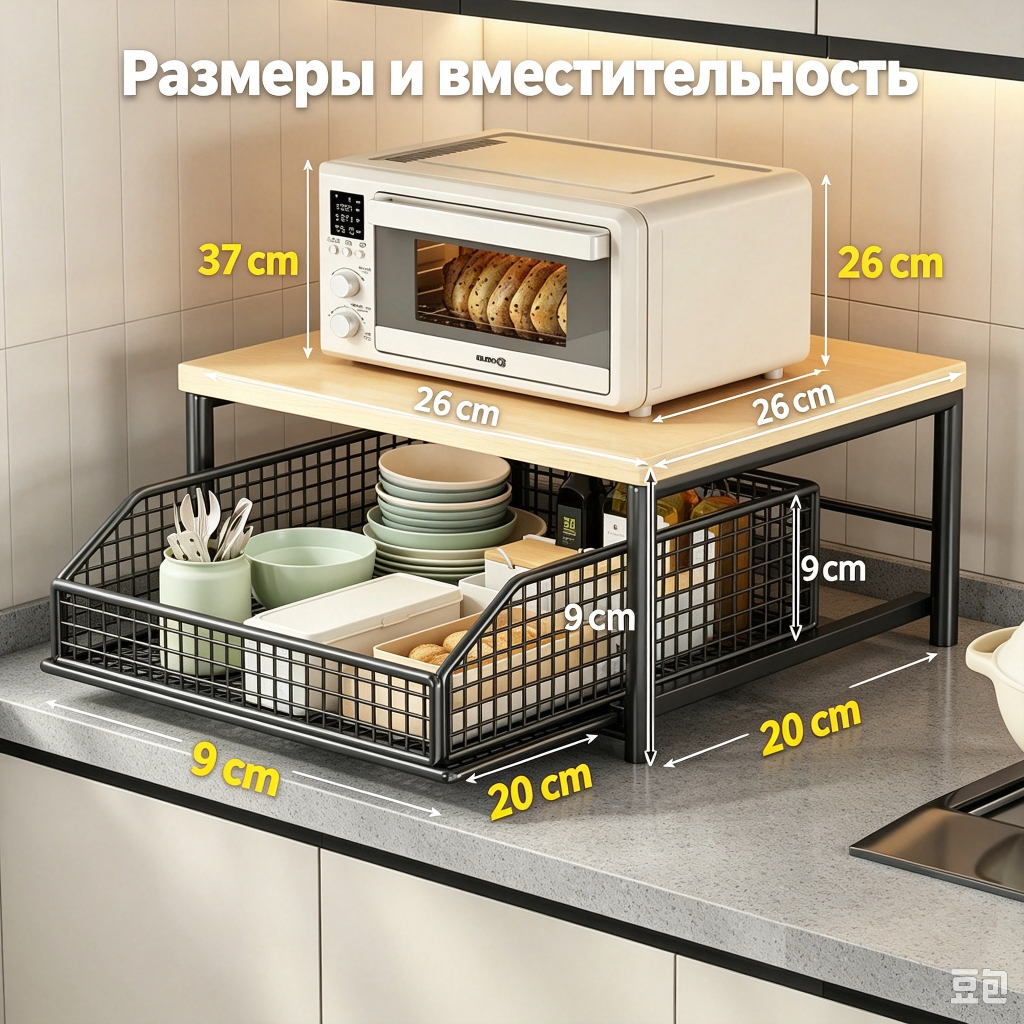 Кухонная полка для микроволновой печи с ящиком, полка для хранения на столешнице для духовки, рисоварки и фритюрницы
