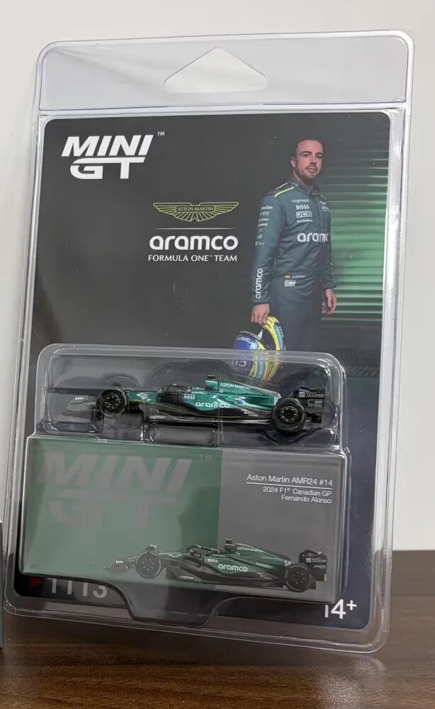 Машинка MINI GT MODEL 1:64 #1113 Aston Martin AMR24 #14 Fernando Alonso 2024 F1 Blister Packaging Die-cast Alloy Model Collection Toy Children Gifts