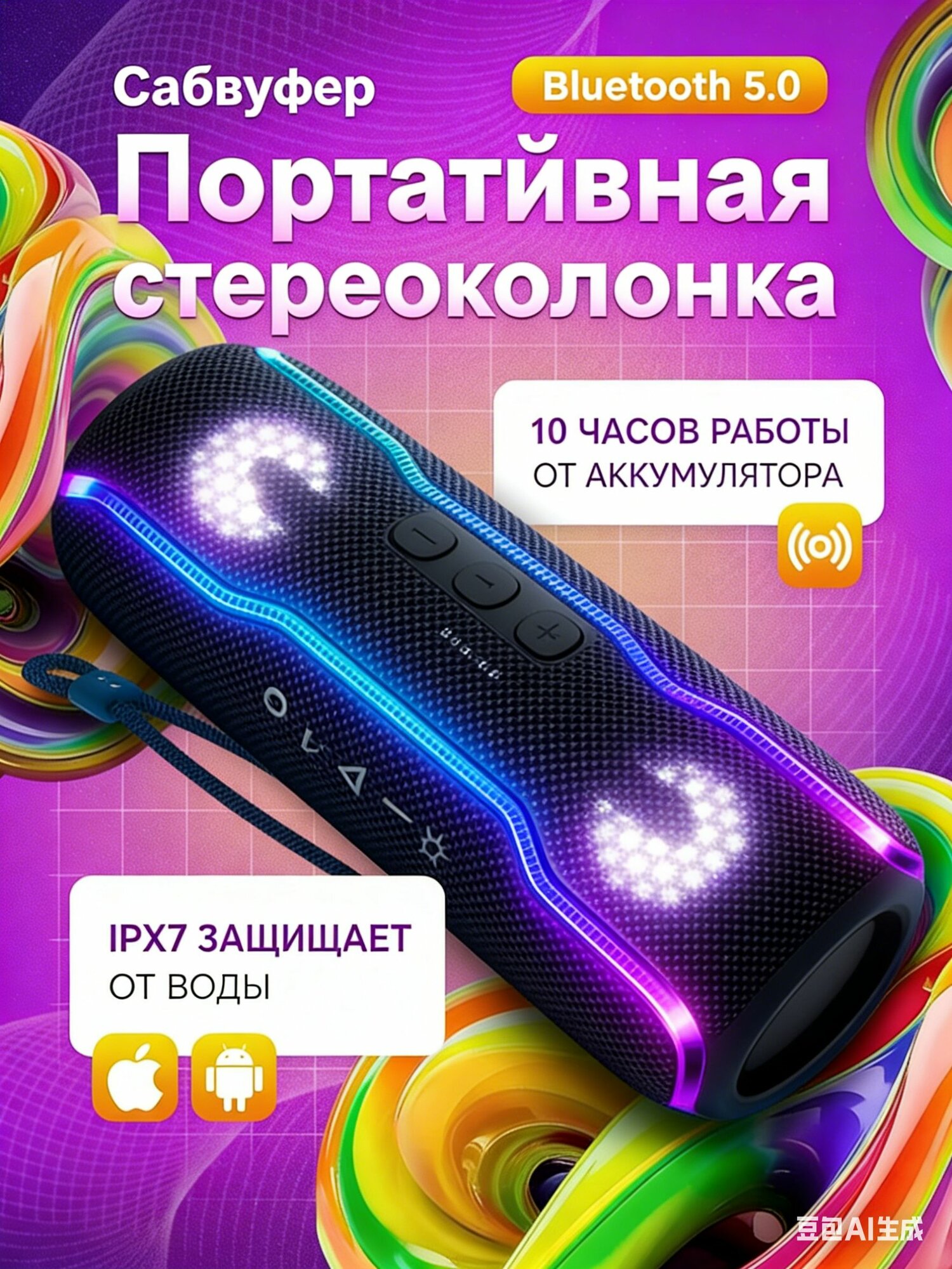 Колонка портативная музыкальная XDOBO BMTL BOSS, беспроводная колонка блютуз с подсветкой. Акустическая система 25 Вт