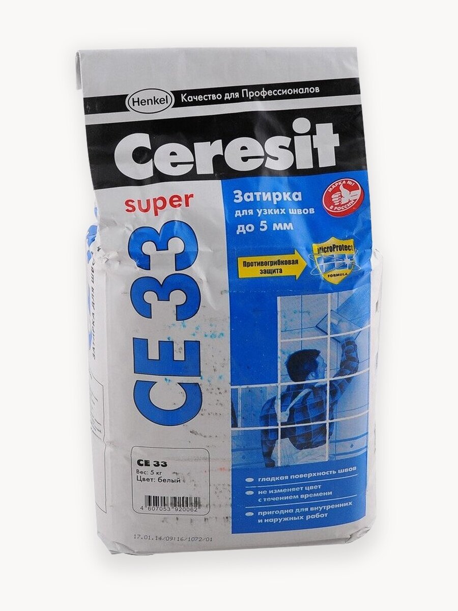 Затирка для узких швов до 6 мм. Церезит / Ceresit СЕ 33 Super 01 белая 5 кг