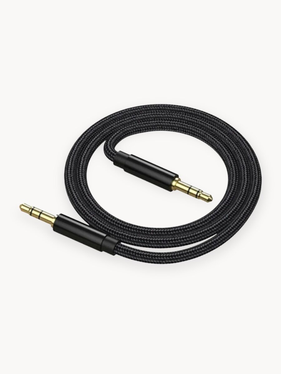 Кабель Aux, аудио, mini jack 3,5 мм, 2 м, тканевая оплётка, чёрный