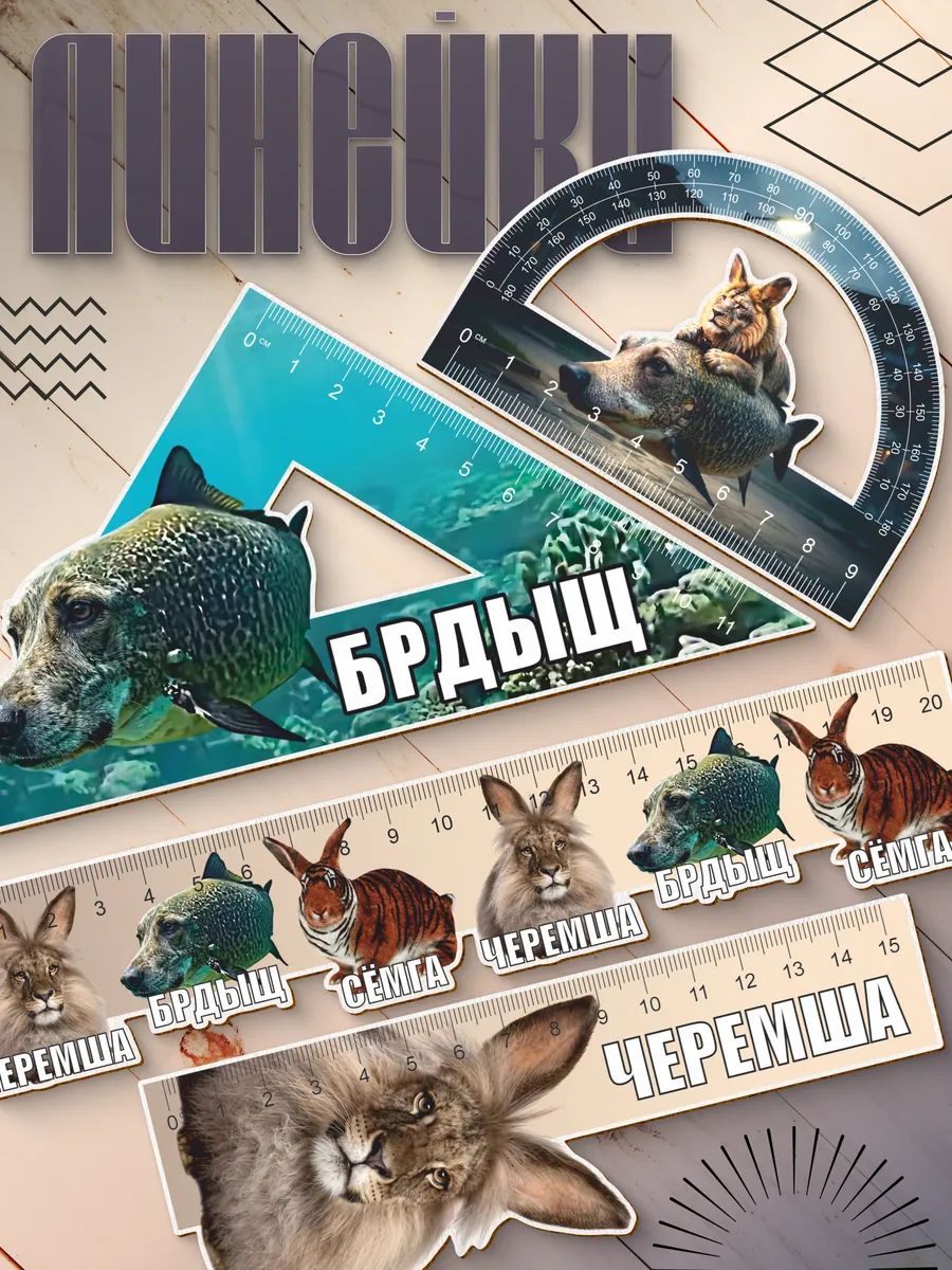 Линейка 15 см деревянная для школы набор мем Черемша Брдыщ