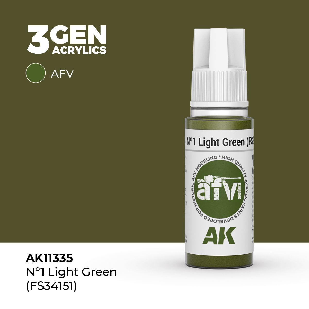 Акриловая краска AK Interactive - N1 Light Green (FS 34151) 3GEN AFV, 18мл