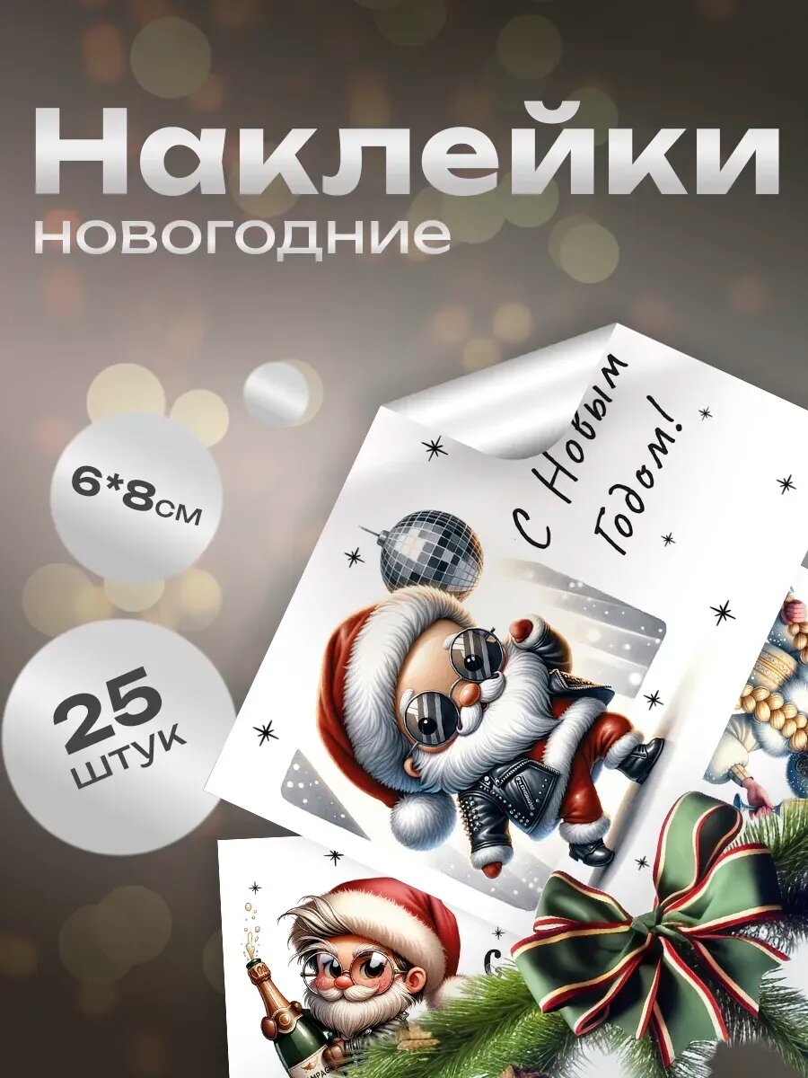 Новогодние наклейки, зимние стикеры с пожеланиями