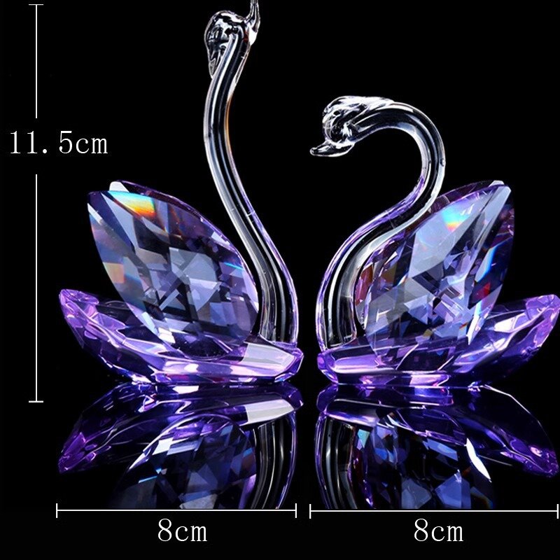 Кристаллическая лебедь декоративная пара, высота 80 см, фиолетовая для гостиной или свадебного подарка