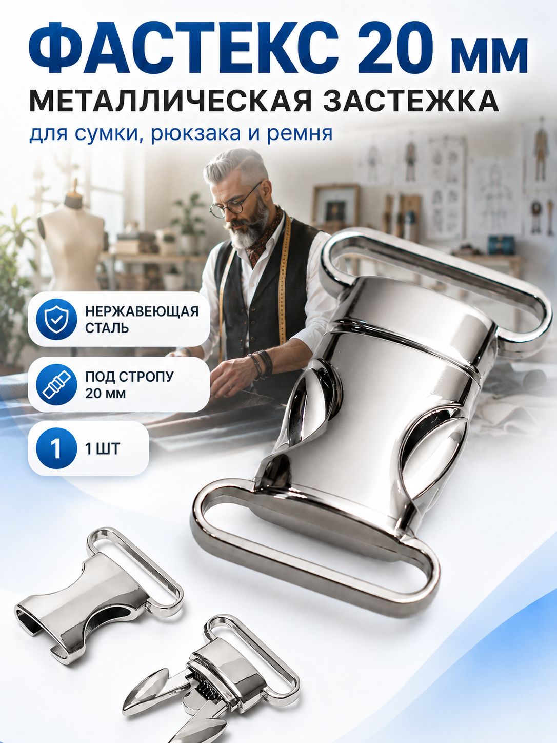 Застежка для сумки металлическая 20 мм, фастекс для рюкзака и ремня, нержавеющая сталь