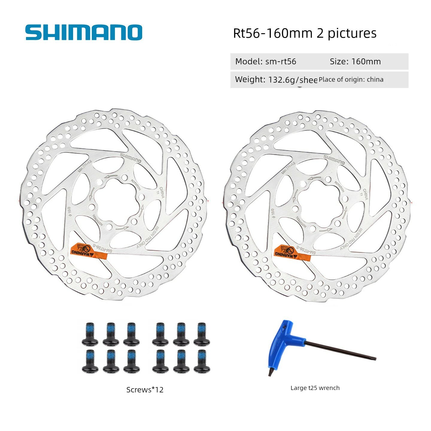 SHIMANO RT56 6-Пиновые Тормозные Накладки для Горных Велосипедов 160 мм Две Дисковые с Инструментом T25