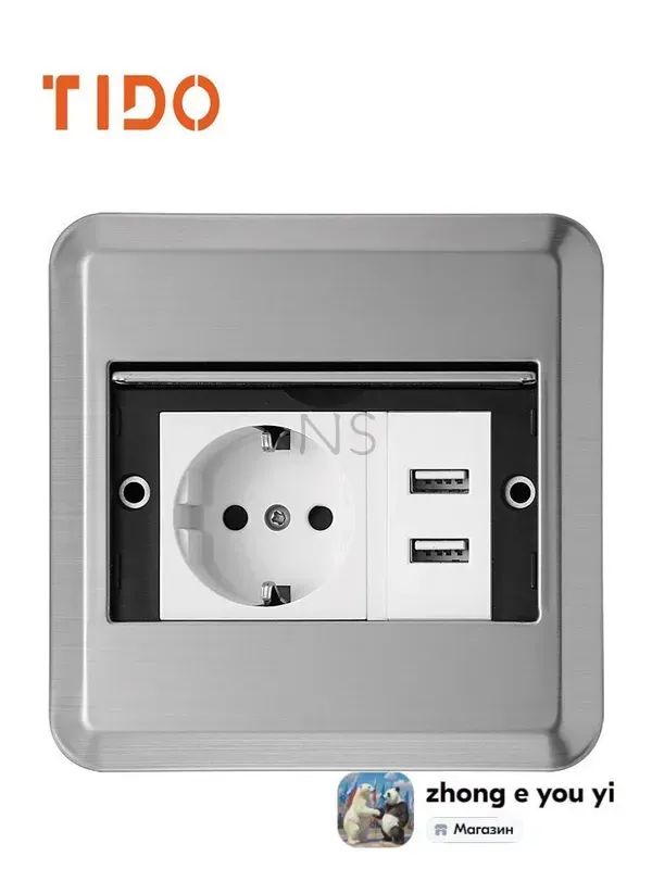 Лючок под розетки встраиваемый в пол ламинат плитку в пол 1 розетки + 2 USB Цвет: серебро
