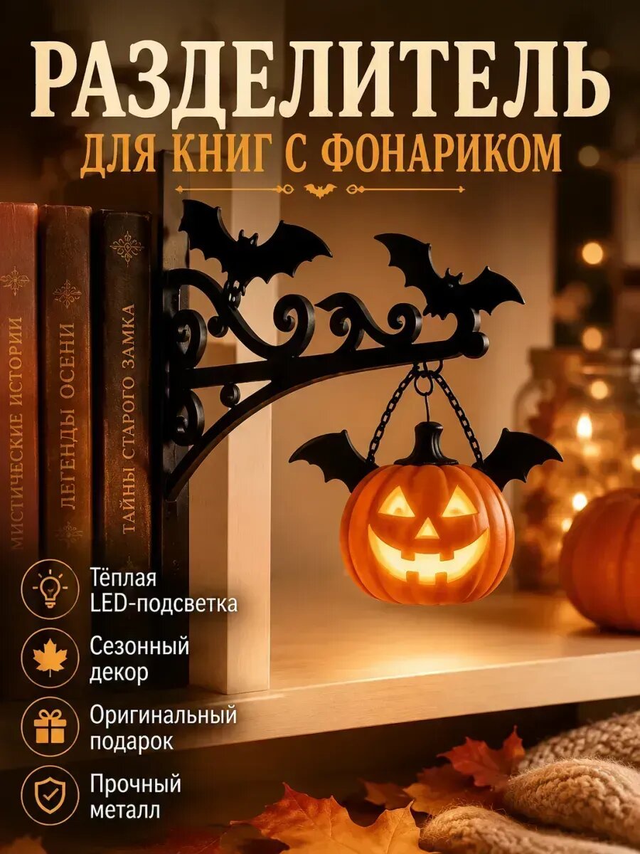Разделитель для книг на полку с фонариком