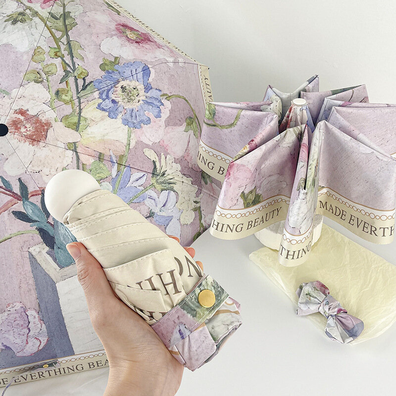 Японский и корейский автоматический зонт для женщин, свежий цветочный дизайн, зонт для защиты от солнца, двойное использование для солнца и дождя, черное покрытие, 50% off зонтов