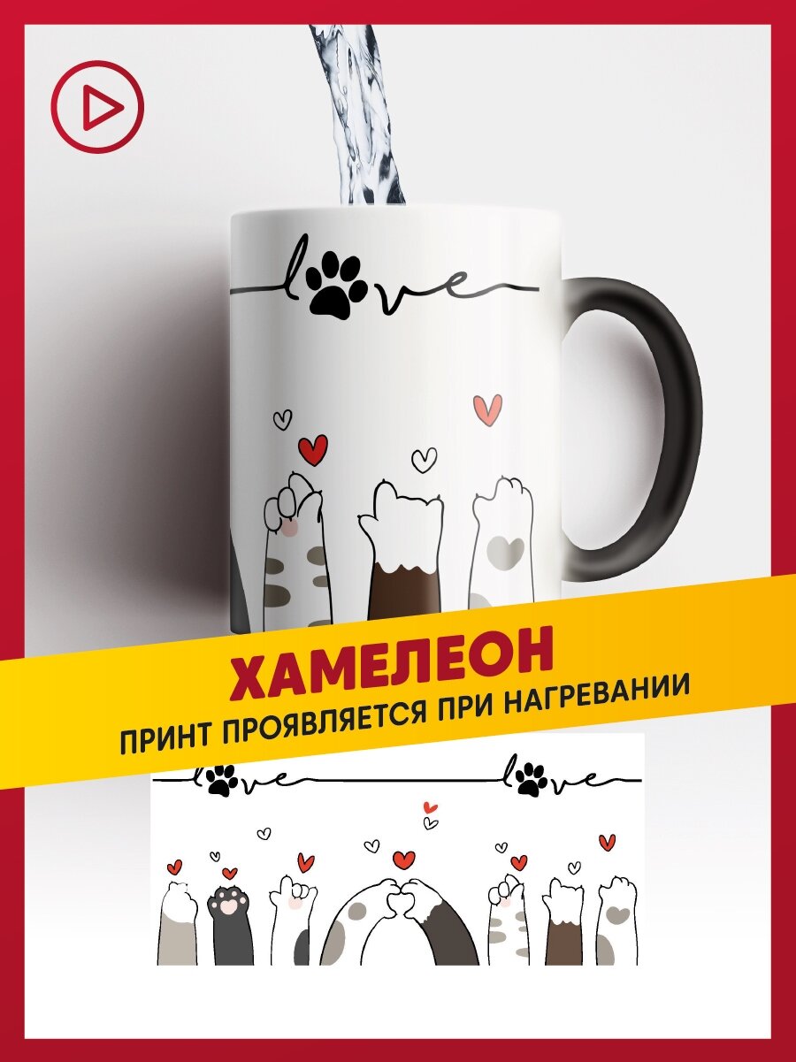 Кружка хамелеон керамическая лапки котят