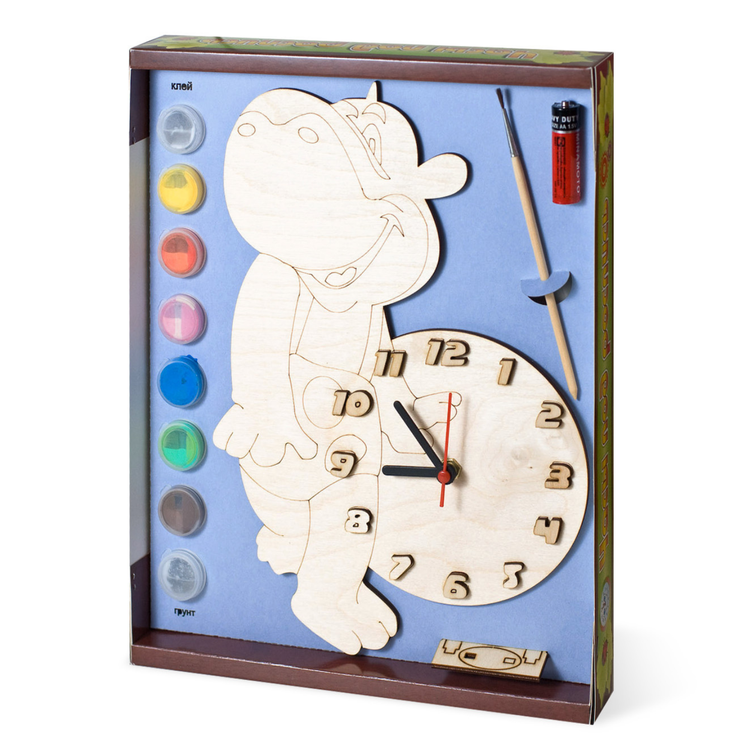 Часы с циферблатом под роспись "Бегемот" с красками арт. ДНИ 115 /20