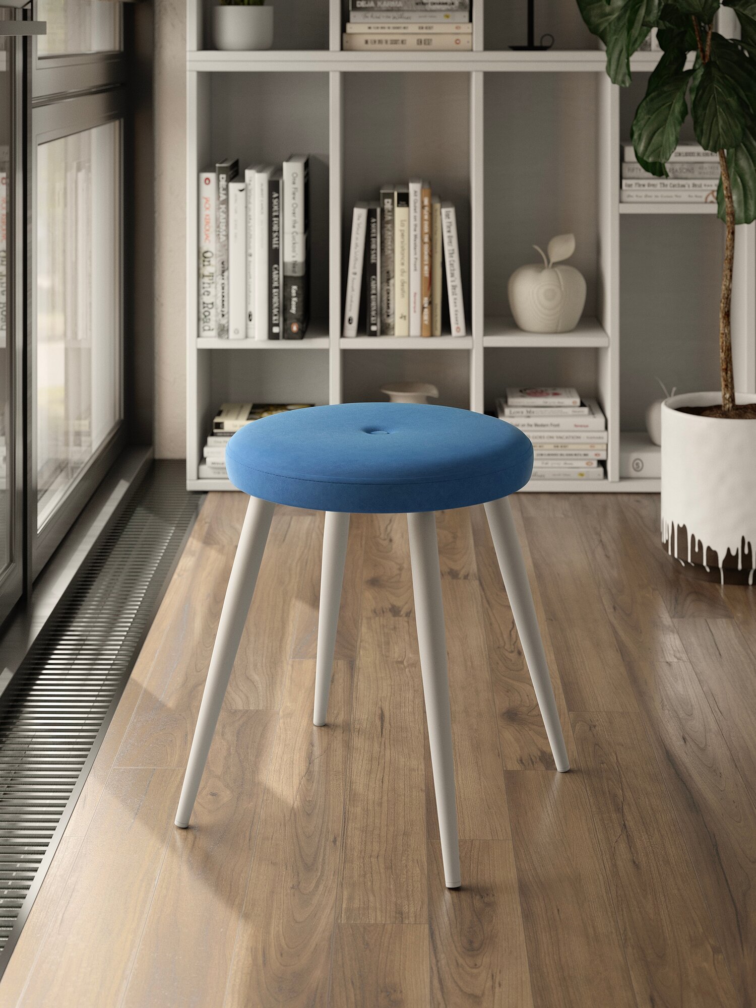 Табурет для кухни мягкий велюр голубой лофт для дома, современный дизайн для квартиры и дома 1шт