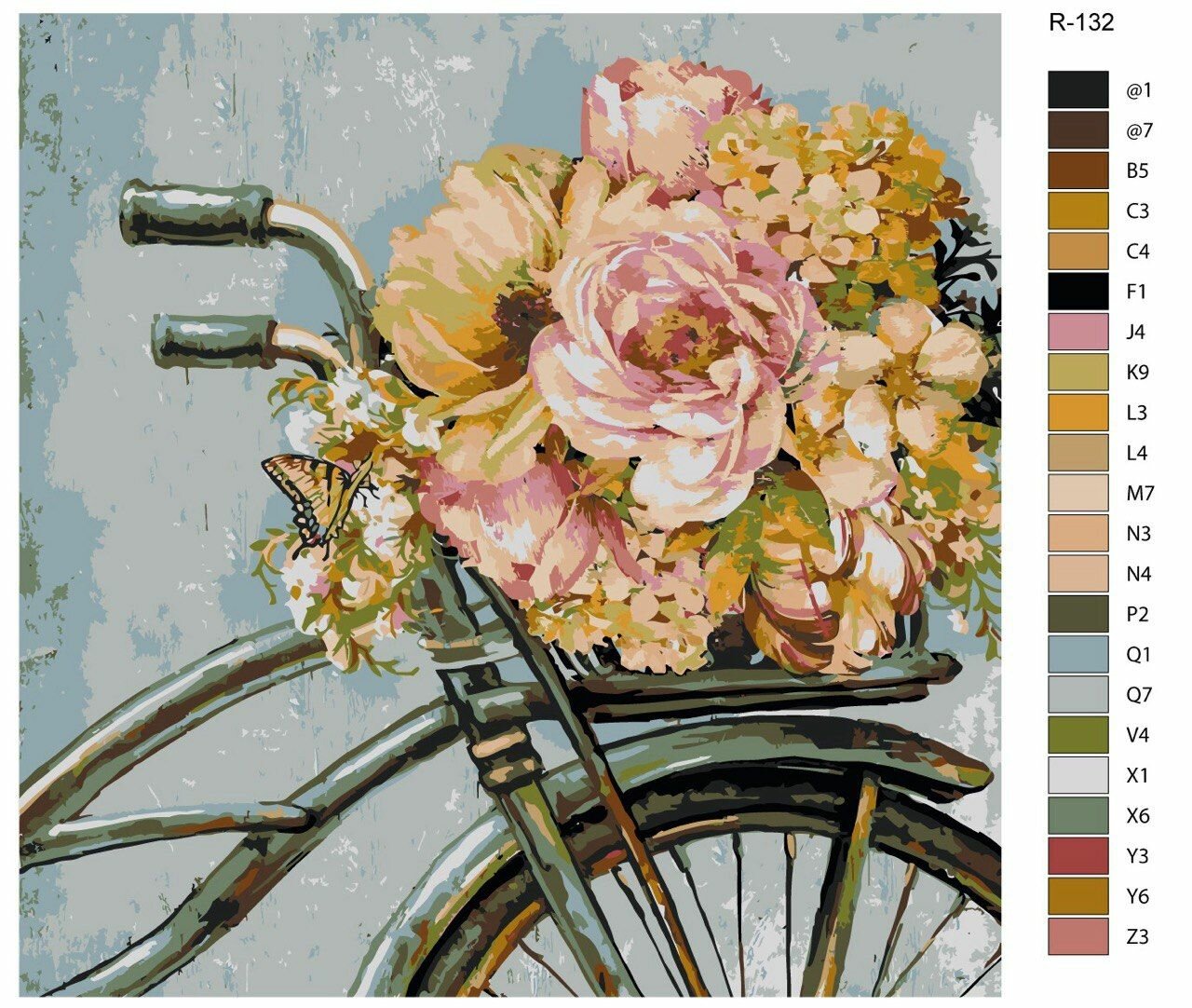 Картина по номерам R-132 "Велосипед и ароматный букет" 40x40 см