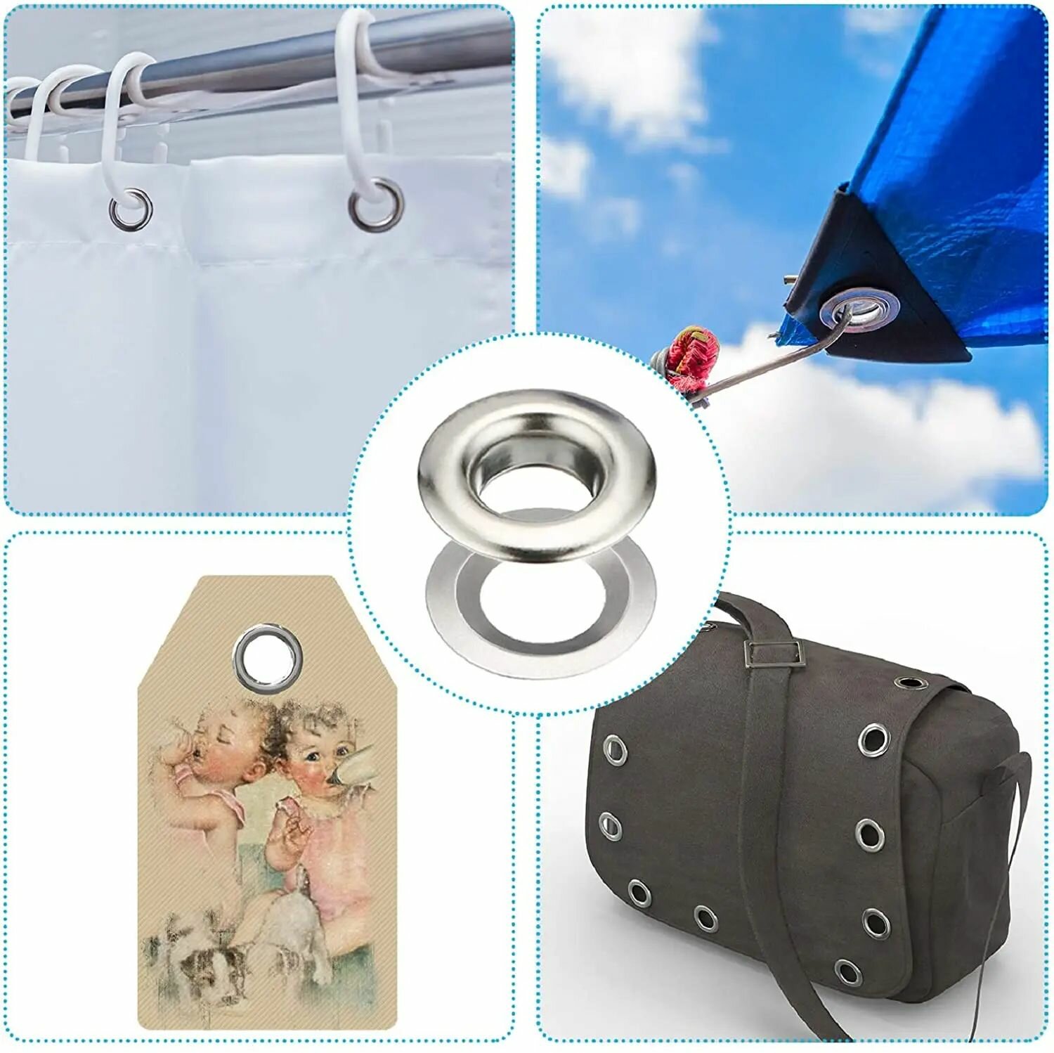 Люверсы с инструментом для установки, 100 компл, диаметр-6101214мм, для тентов, штор, навесовxf