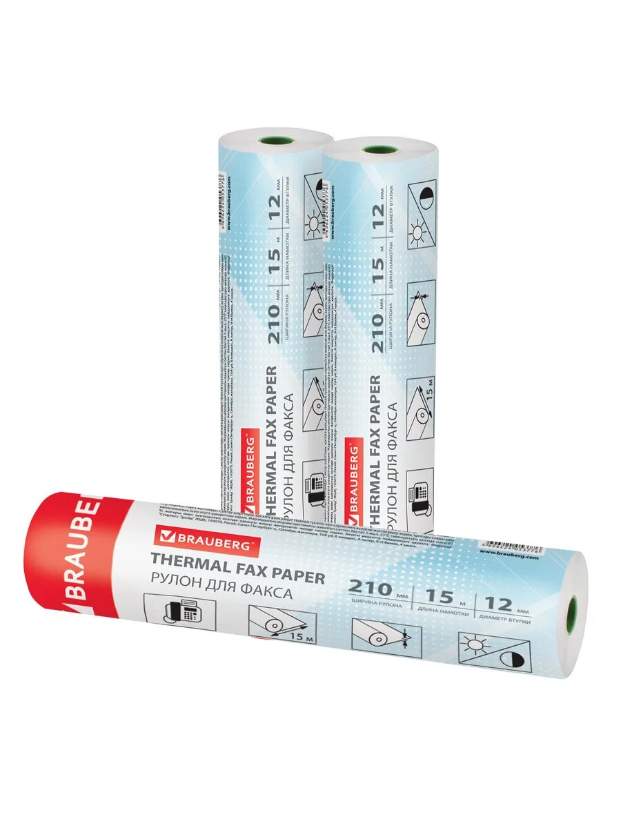 Рулон для факса BRAUBERG, 210 мм (диаметр 35 мм, длина 15 м, втулка 12 мм)