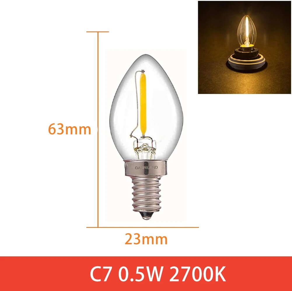 GANRILAND Светодиодные лампы Эдисона теплый белый C7 0.5W 2700K, E14 220V-240V
