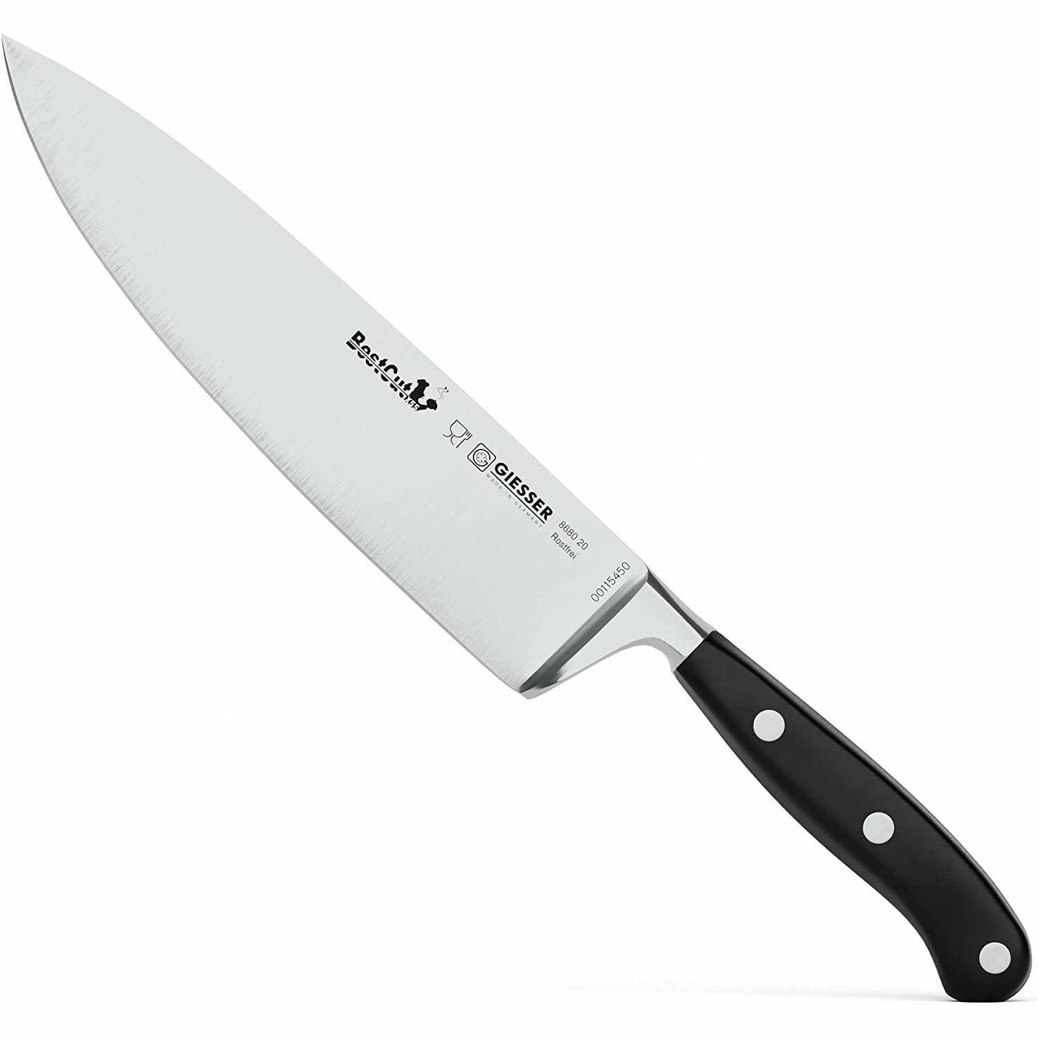 Профессиональный кованый поварской шеф нож BestCutX55, 20 см, черная ручка PSU, Giesser.