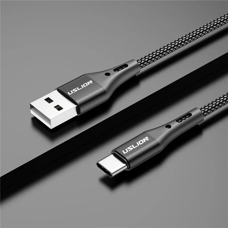 USLION 3A USB Type C Кабель Провод для быстрой зарядки для Samsung Galaxy S8 S21 Plus 0.5M, черный