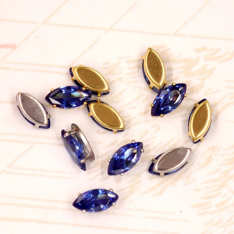 Натуральный циркон 5x10 мм, 20 шт, разноцветный, форма глаза Silver bottom, Royalblue