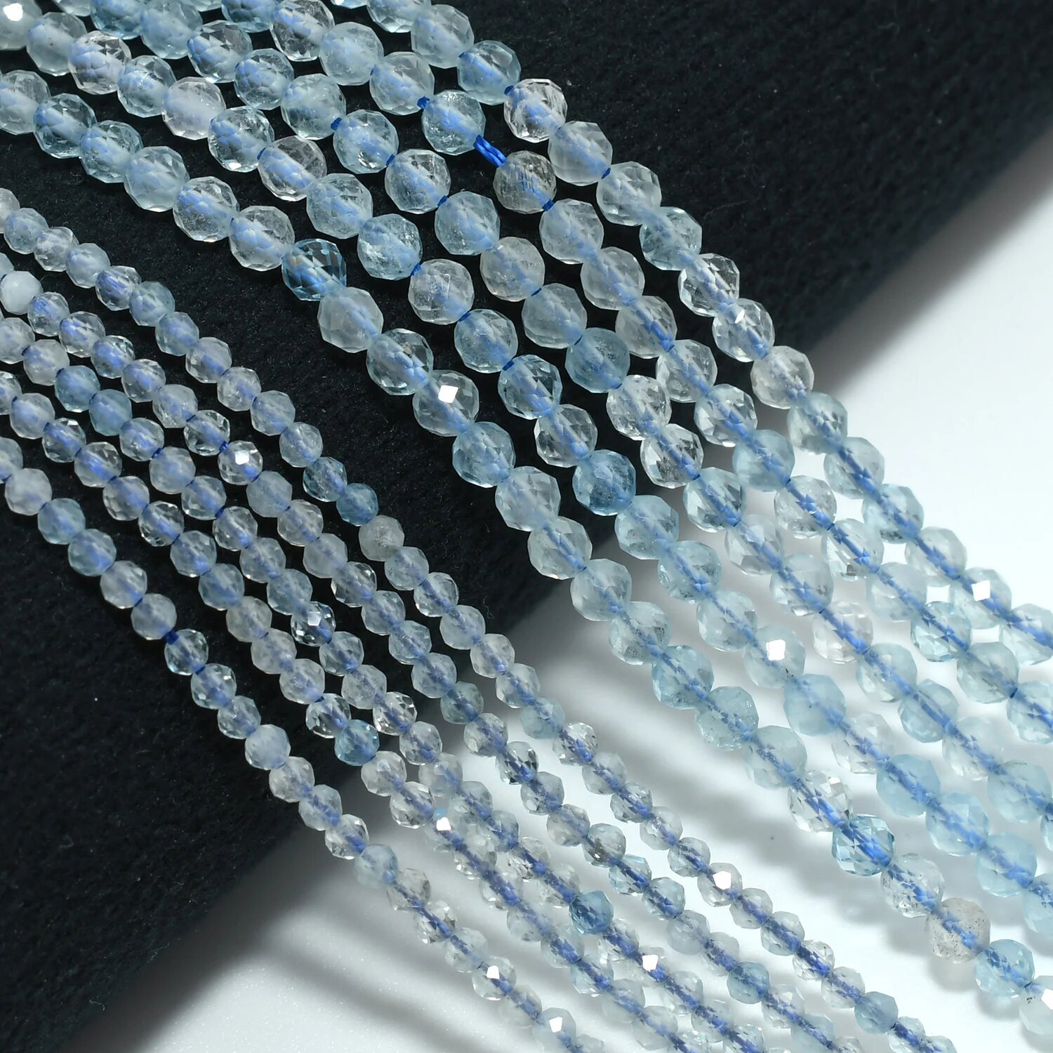 Круглые граненые бусины GENUINSTONE аквамарин 2,3 мм/3,2 мм 2.5mm