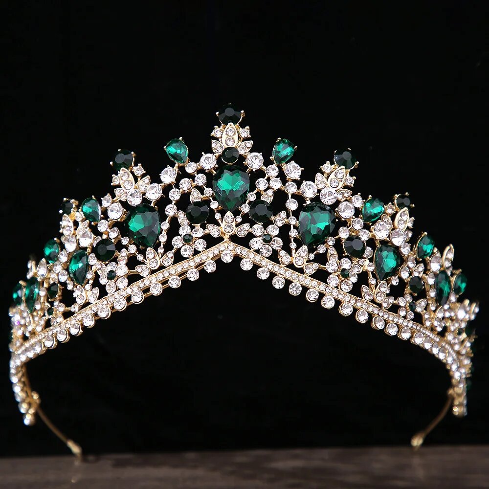 Корона Style H Gold Green с кристаллами, зеленая