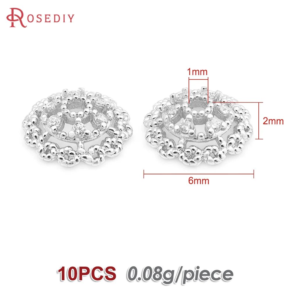 Колпачки для бисера Rosediy, серебряный цвет, 6x2 мм, 10 шт.