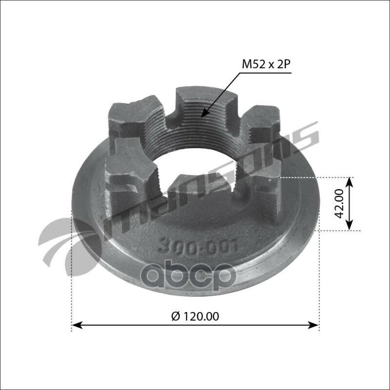 Гайка ступицы ! корончатая M52x2 SW80 BPW ECO(10-12Т) Mansons арт. 300001