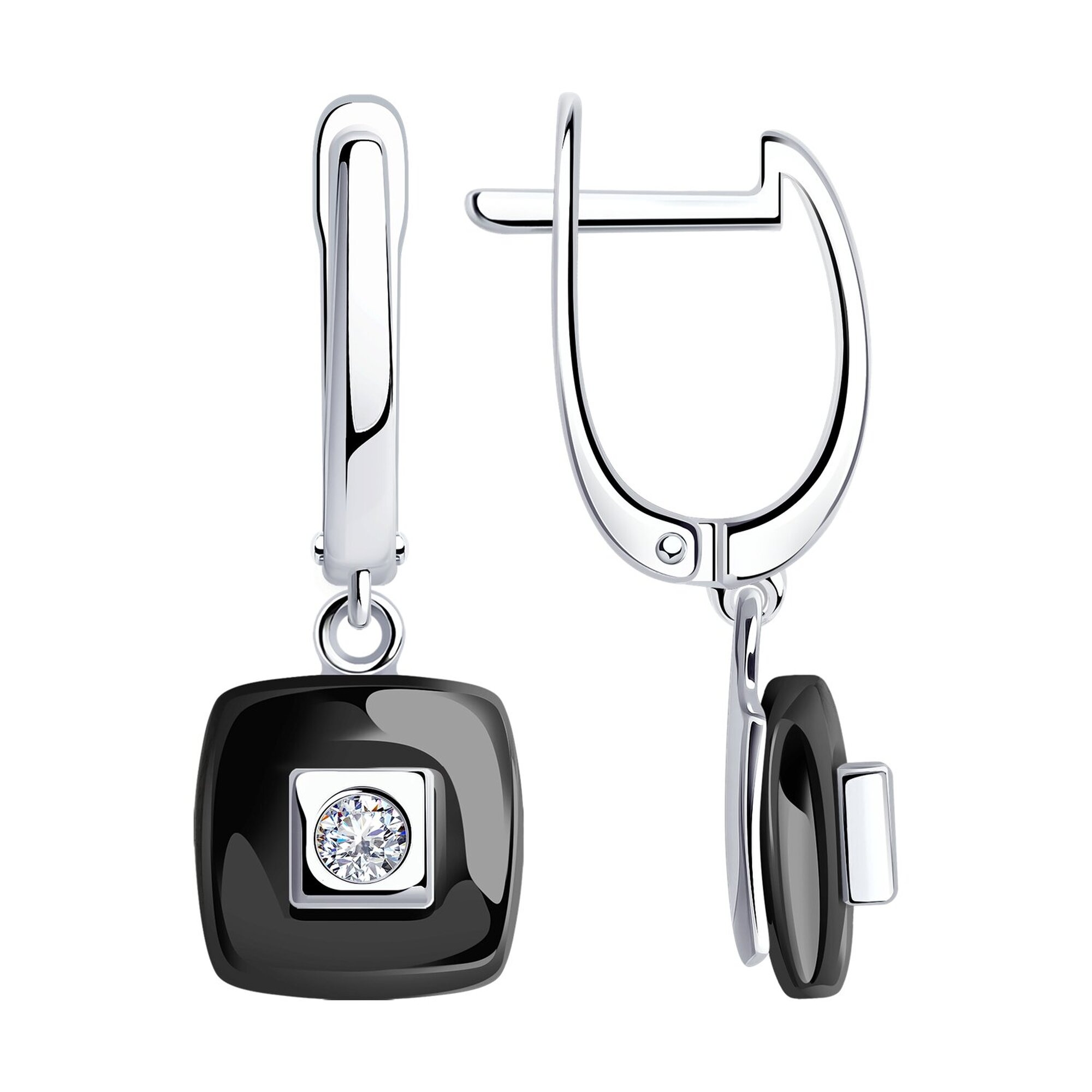 Серьги, серебро, 925 проба, родирование, керамика, фианит