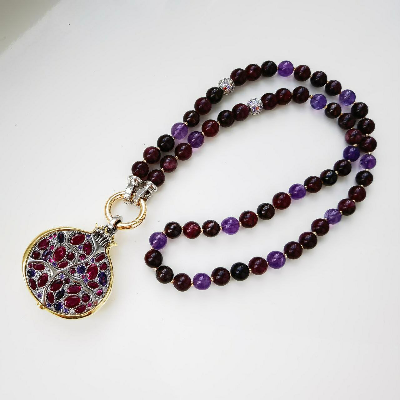 Серьги Камни Елены, аметист, гранат