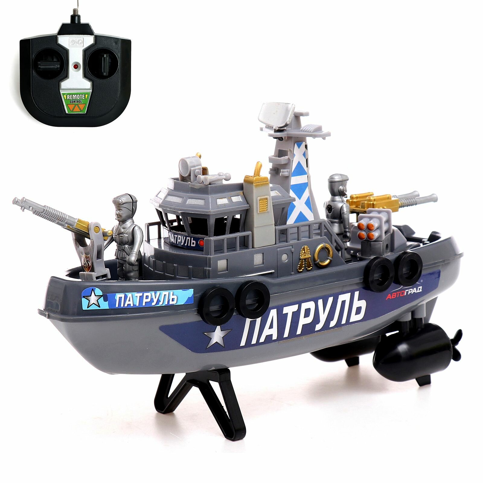 Катер радиоуправляемый "Спасатели", со звуковыми и световыми эффектами, детский игрушечный катер для сюжетно-ролевых игр на воде, работает от батареек