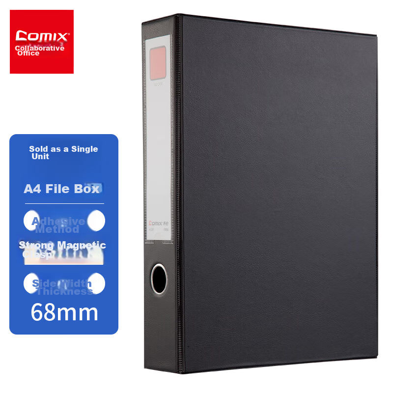 COMIX PVC Magnetic Closure Thickened 68mm File Box/document Box/data Box A4 55mm Black A1297
