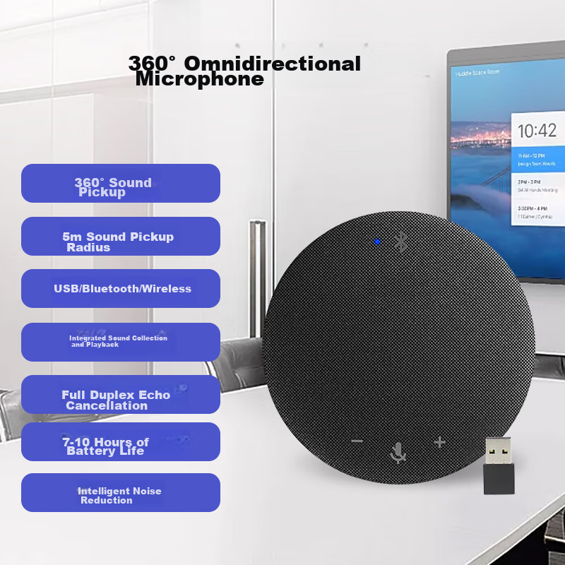 Shenghua Shitong Video Conference Omnidirectional Microphone, Wireless Bluetooth Connection, 5-Meter Pickup Radius, 360° Sound Reception, Desktop Speaker SH-M510+