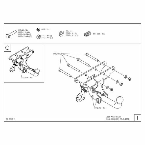 Фаркоп оцинкованный Jeep Wrangler JK 2007-2018, JL 2018- условно-съемное крепление шара GALIA J008A