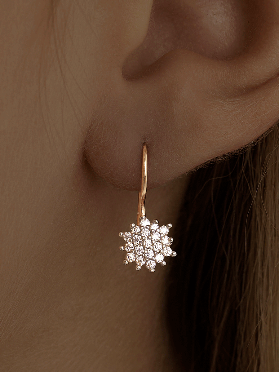 Серьги, серебро, 925 проба, золочение, фианит