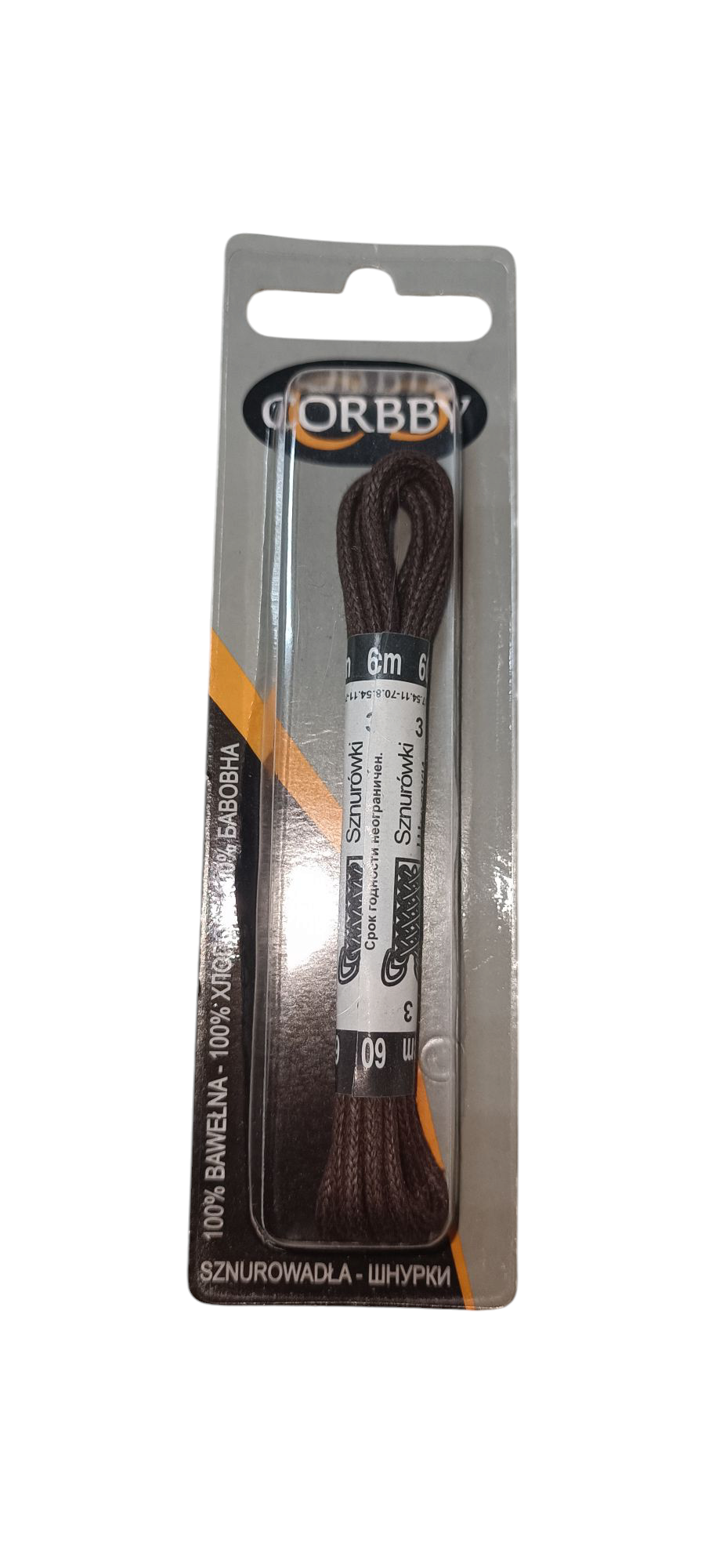 Шнурки, круглые, тонкие, с пропиткой, коричневые, длина 60см