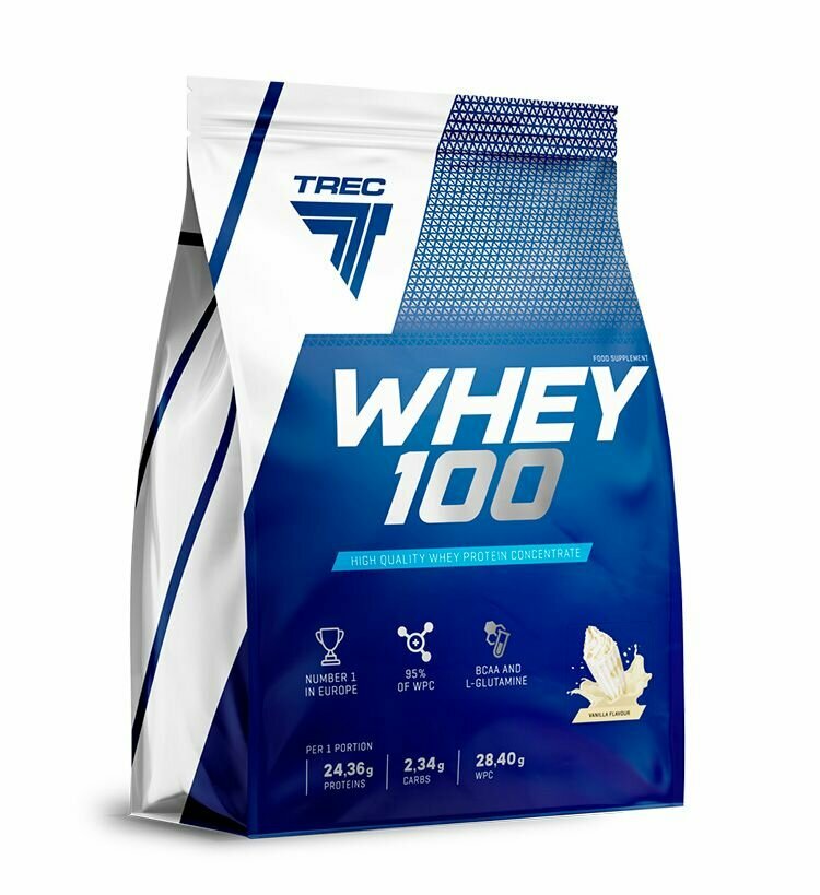 Протеин сывороточный 2270 гр, для набора мышечной массы, Trec Nutrition Whey 100, вкус: ваниль