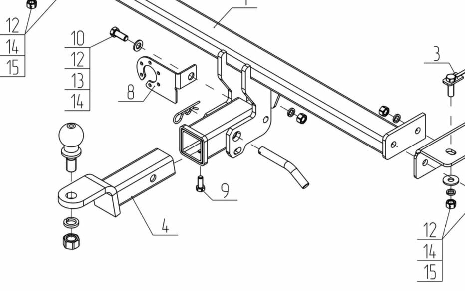Прицепное (фаркоп) на JETOUR Dashing под квадрат (2023-) арт. CE10B