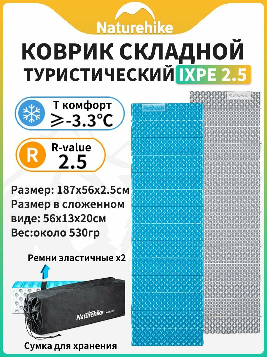 Коврик гармошка туристический складной односпальный (каремат) Naturehike 187x56x2.5см